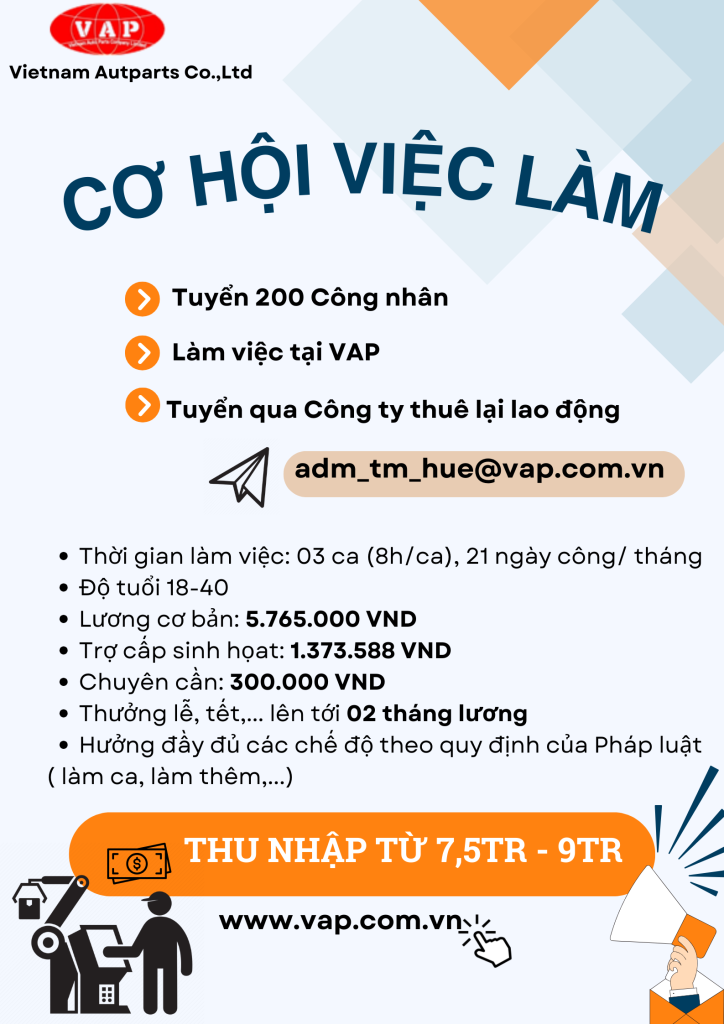 Tuyển Dụng Khối Sản Xuất VAP